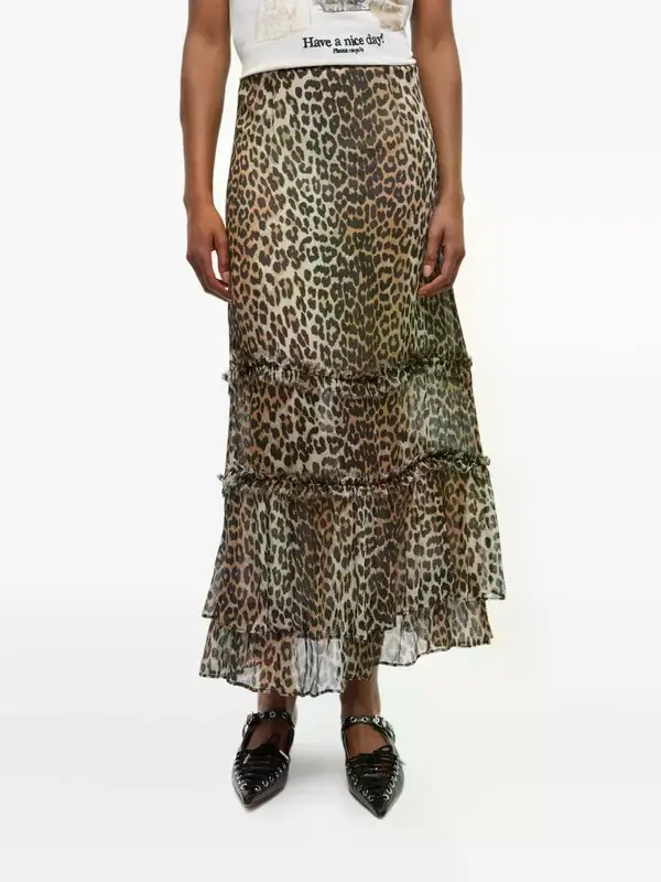GANNI Leopard-print Ruffle Maxi Skirt