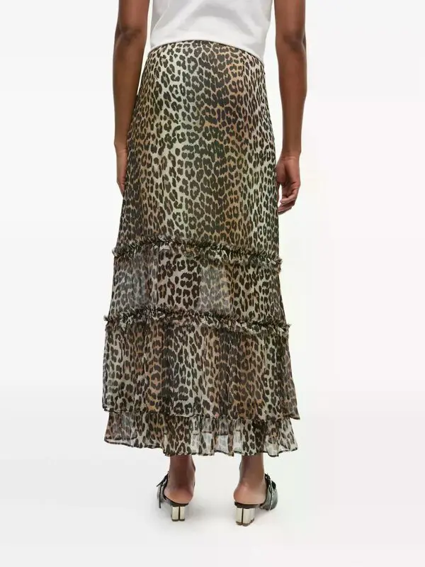 GANNI Leopard-print Ruffle Maxi Skirt