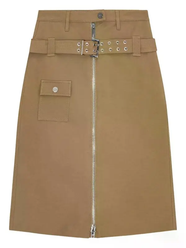 GANNI Belted Cotton Skirt In Archive Beige