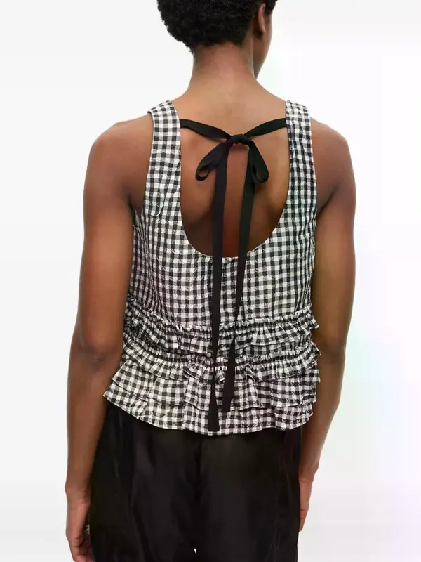 GANNI Check-print Ruffled Sleeveless Top