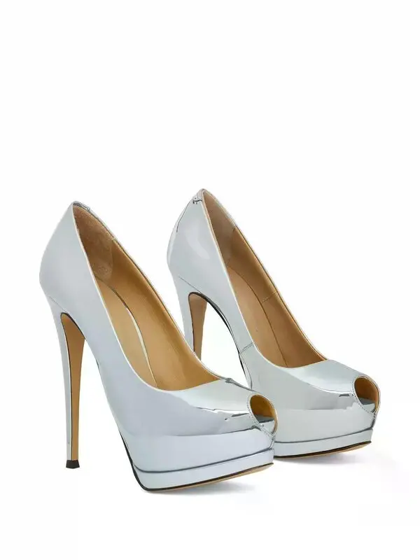 GIUSEPPE ZANOTTI Tone Leather Peep-toe Pumps - Silver
