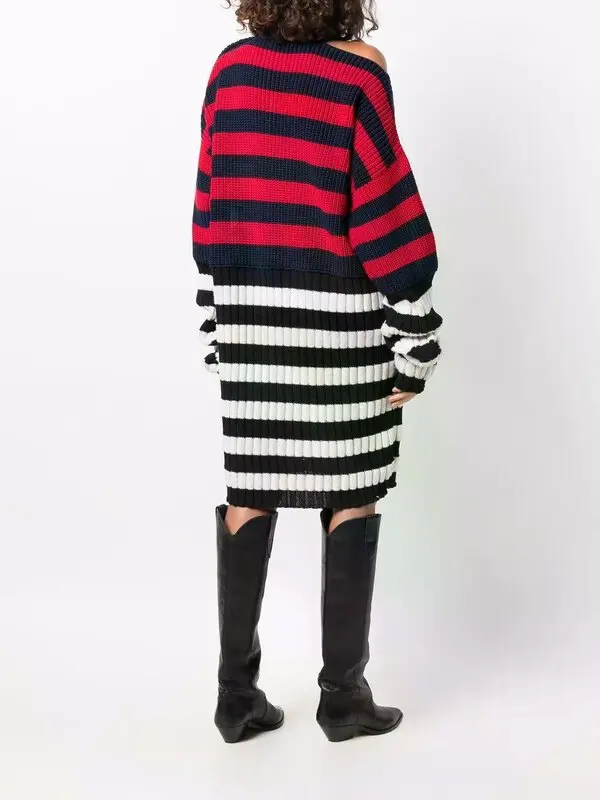 Balmain Ribbed-knit Striped Mini Dress - Red