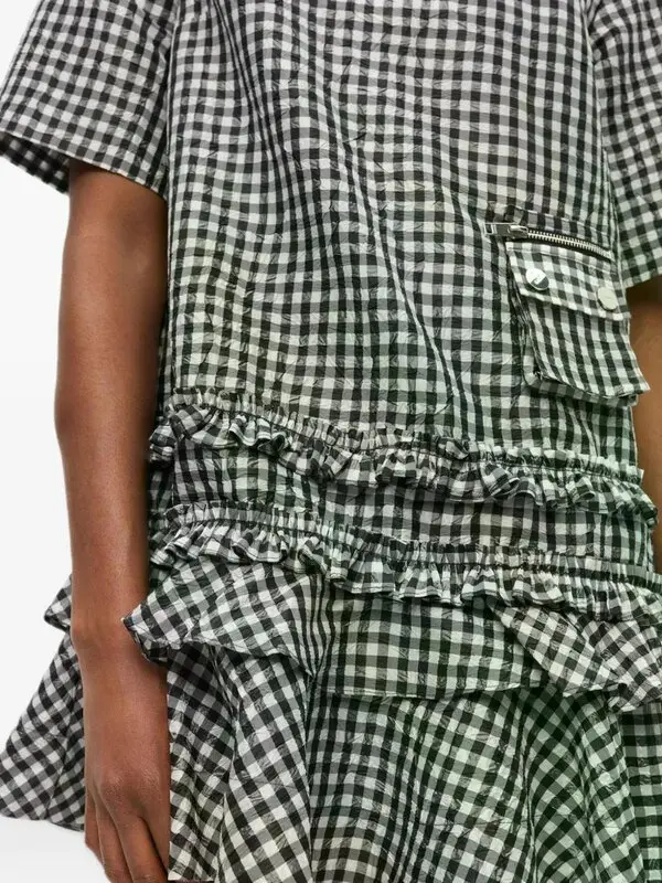 GANNI Gingham Print Dress With Ruffle Detailing