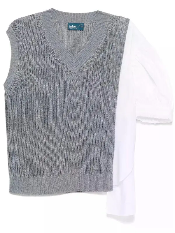 Kolor V-neck Jumper With Asymmetrical Panelled Design - Grey