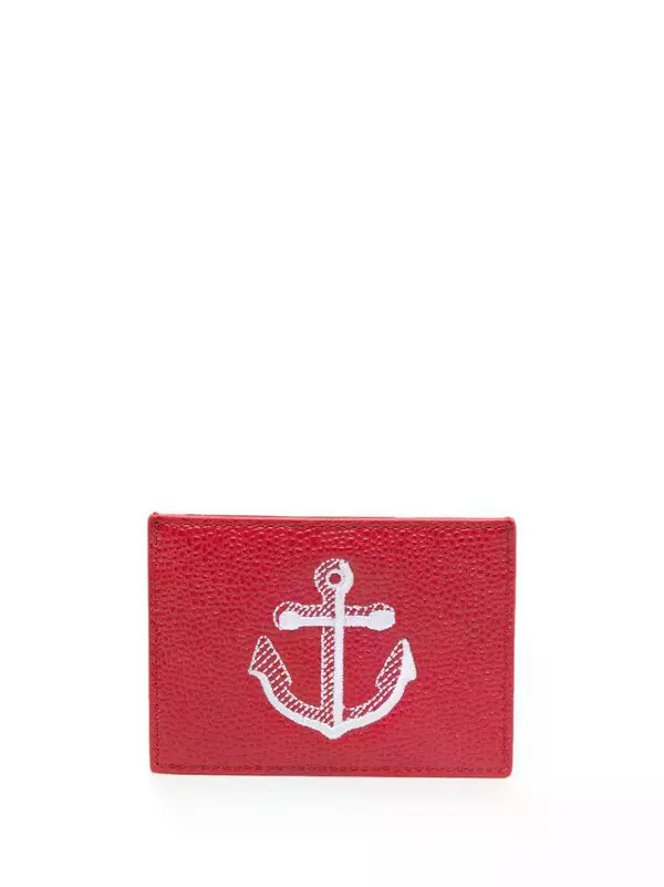 Thom Browne Anchor-embroidered Leather Cardholder - Red