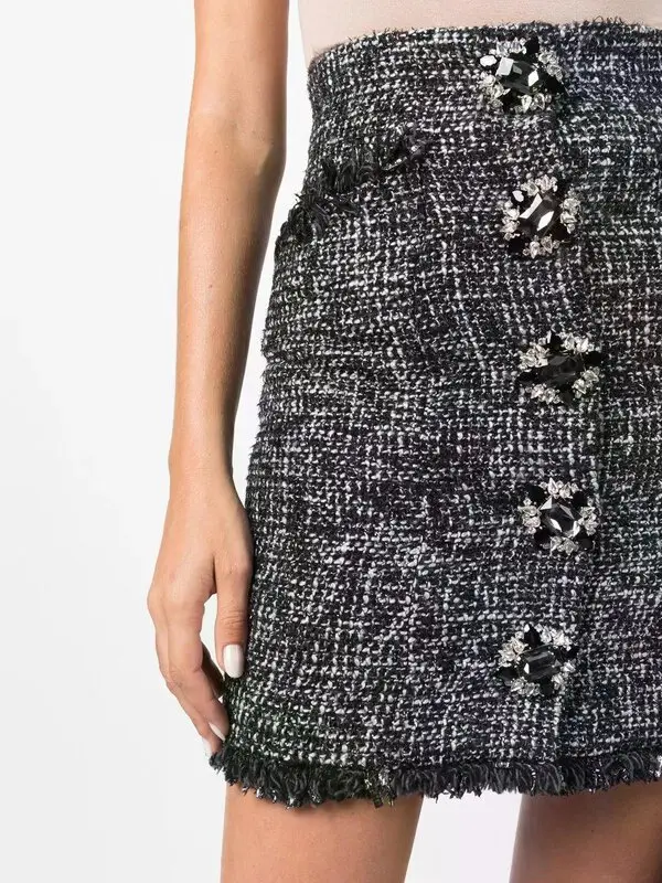 Philipp Plein Embellished Button-front Tweed Mini Skirt