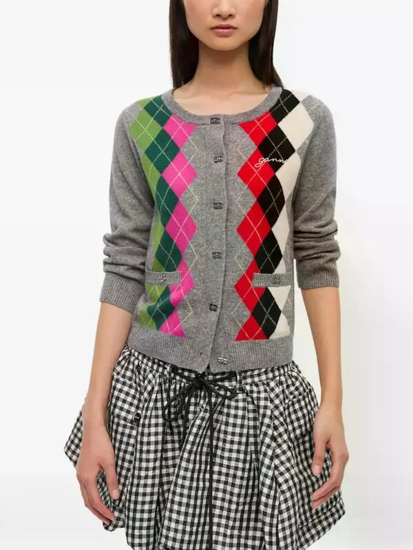 GANNI Argyle Pattern Cardigan - Grey
