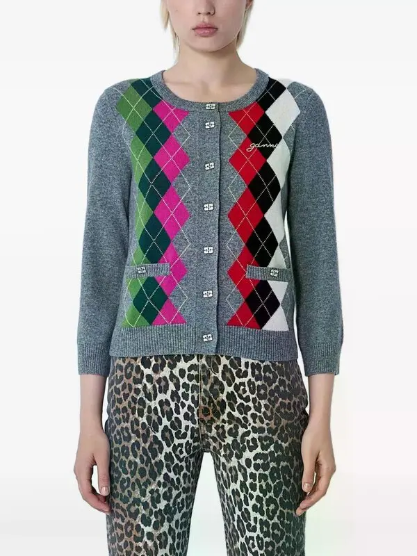 GANNI Argyle Pattern Cardigan - Grey