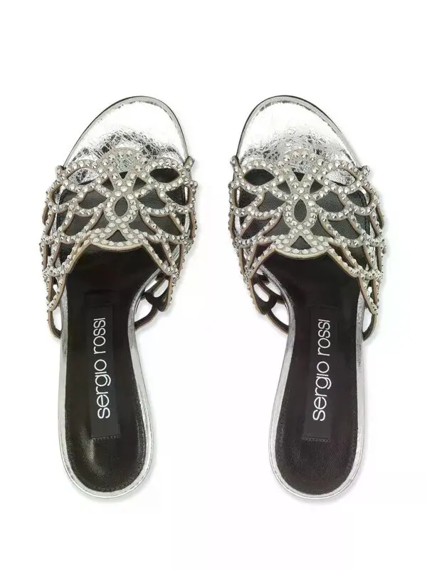 SERGIO ROSSI Mermaid 90mm Crystal-embellished Mules - Silver