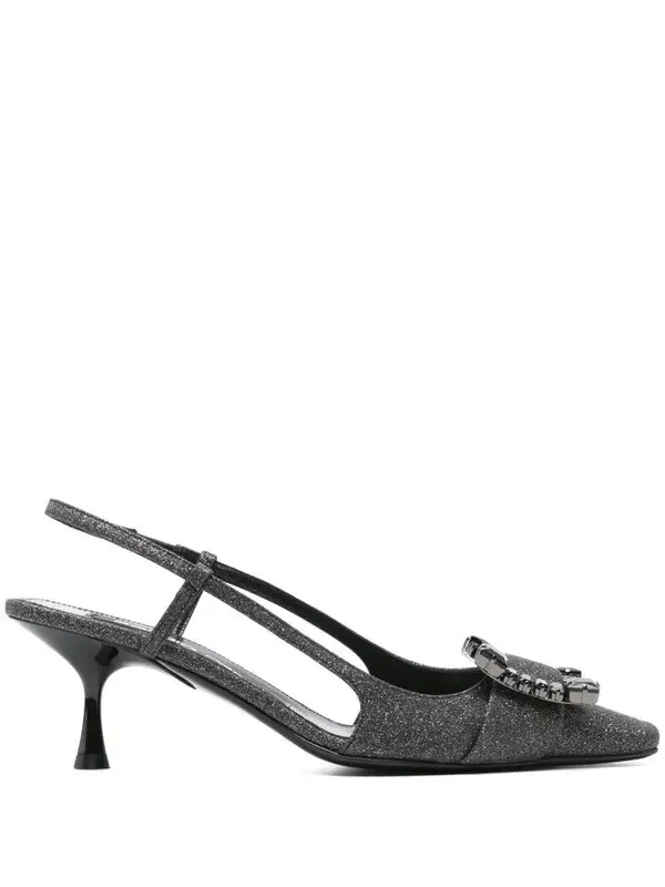 SERGIO ROSSI 60mm Glittered Slingback Pumps With Crystal Buckle