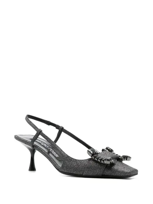 SERGIO ROSSI 60mm Glittered Slingback Pumps With Crystal Buckle