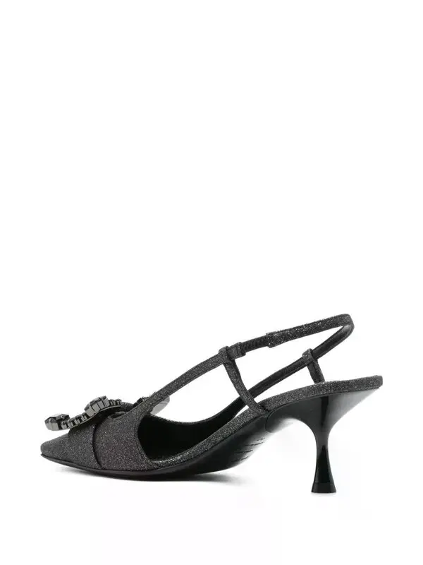SERGIO ROSSI 60mm Glittered Slingback Pumps With Crystal Buckle