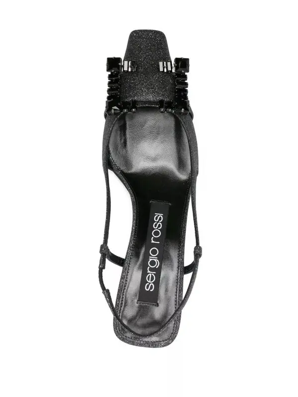 SERGIO ROSSI 60mm Glittered Slingback Pumps With Crystal Buckle