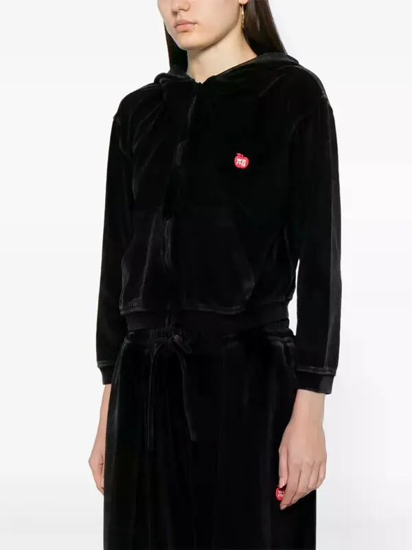 Alexander Wang Logo-appliqué Velour Zip Hoodie - Black