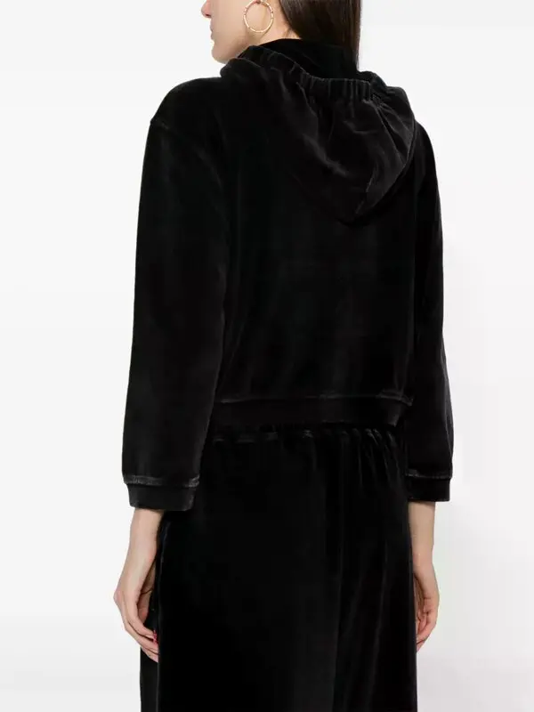 Alexander Wang Logo-appliqué Velour Zip Hoodie - Black