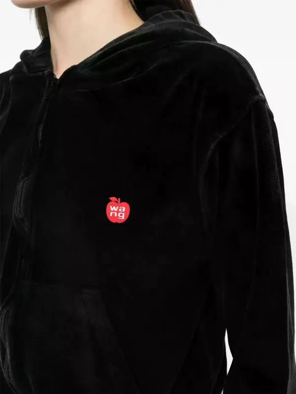 Alexander Wang Logo-appliqué Velour Zip Hoodie - Black