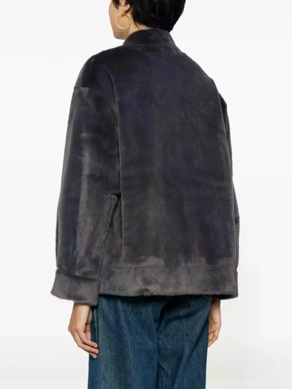 B+AB Faux Fur Band Collar Jacket - Blue