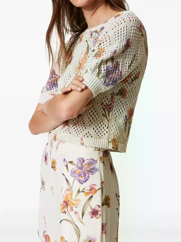 TWINSET Floral Print Crew Neck Sweater - White