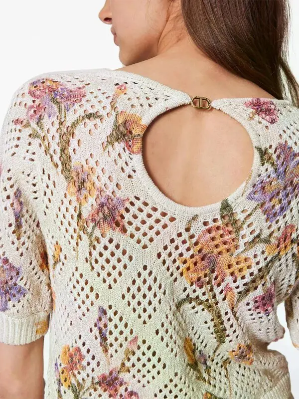 TWINSET Floral Print Crew Neck Sweater - White