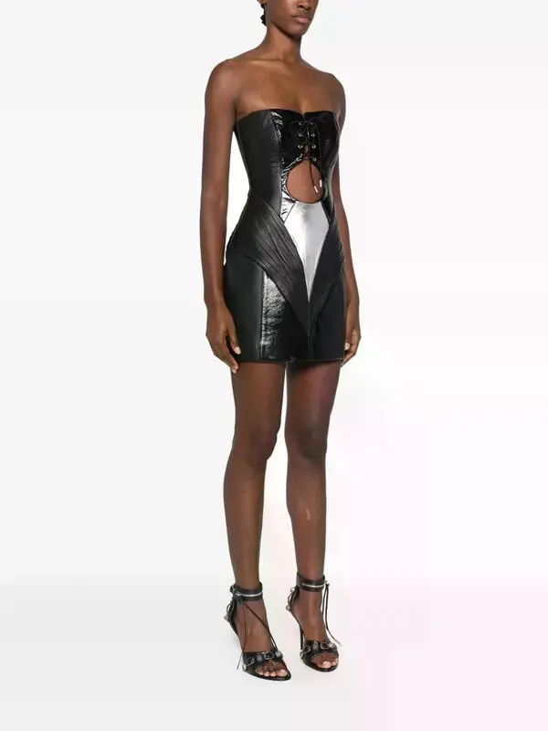 MITILIANE COUTURE Leather Lace-up Mini Dress - Black
