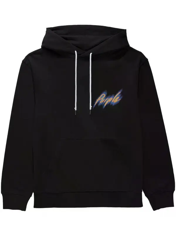 PURPLE BRAND Logo Print Cotton Hoodie - Black