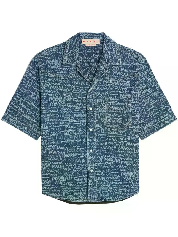 Marni Logo Western Denim Shirt - Blue