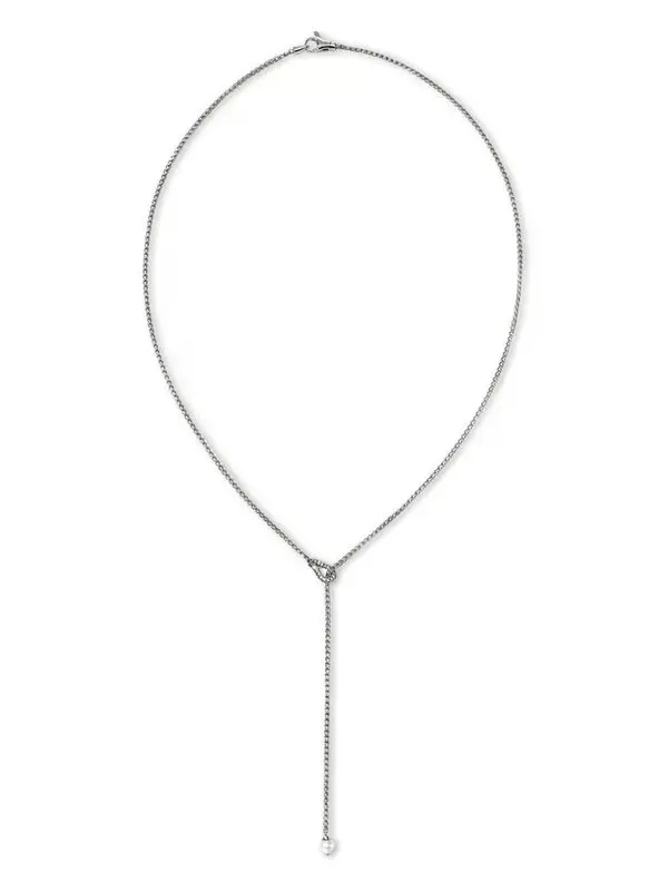 John Hardy Sterling And Diamond Lariat Necklace With Pearl - Silver