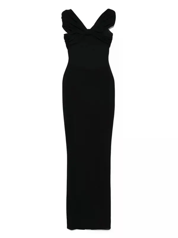 MONOT Off-the-shoulder Sheer Maxi Dress With Bow Detailing - Black