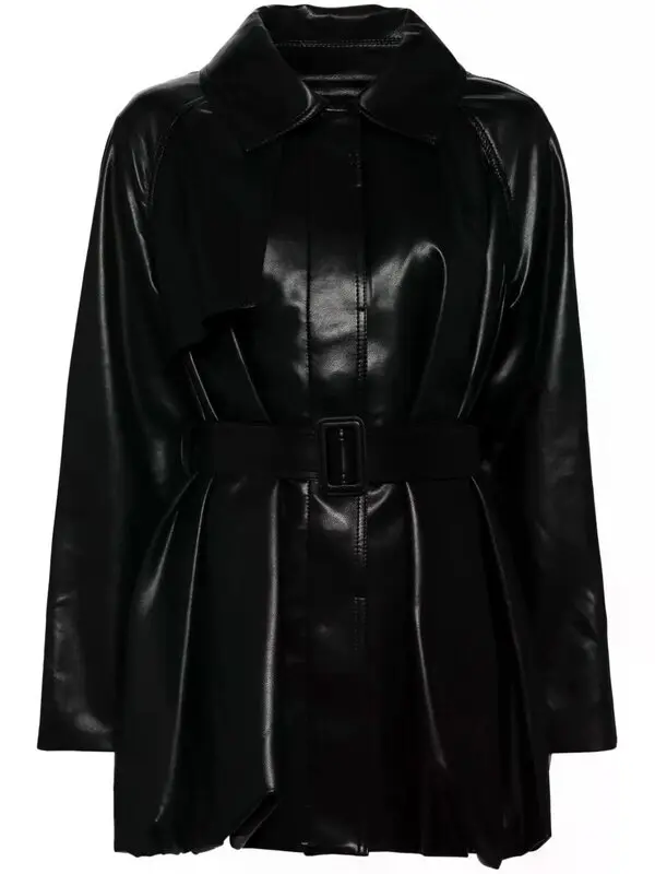 Goen.j Leather Trench Jacket - Black