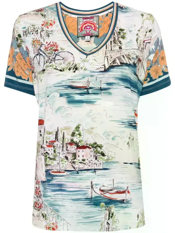 Johnny Was Janie Favourite Swing T-shirt With All-over Graphic Print - Neutrals