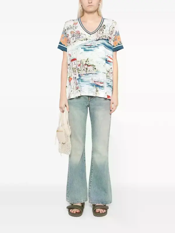 Johnny Was Janie Favourite Swing T-shirt With All-over Graphic Print - Neutrals