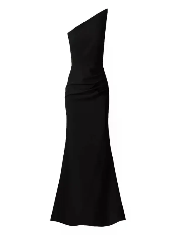 MOOS STUDIO One-shoulder Draped Maxi Dress With Train - Black