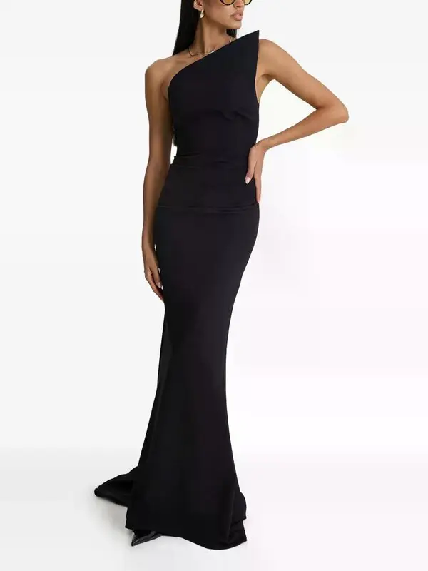 MOOS STUDIO One-shoulder Draped Maxi Dress With Train - Black