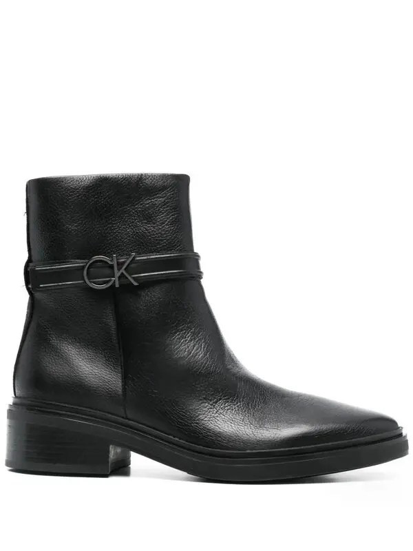 Calvin Klein Calf Leather Ankle Boots With Logo Detail