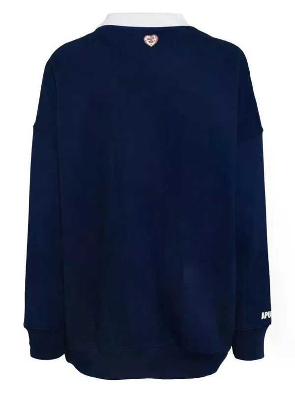 A BATHING APE Logo Embellished Cotton Polo Sweatshirt