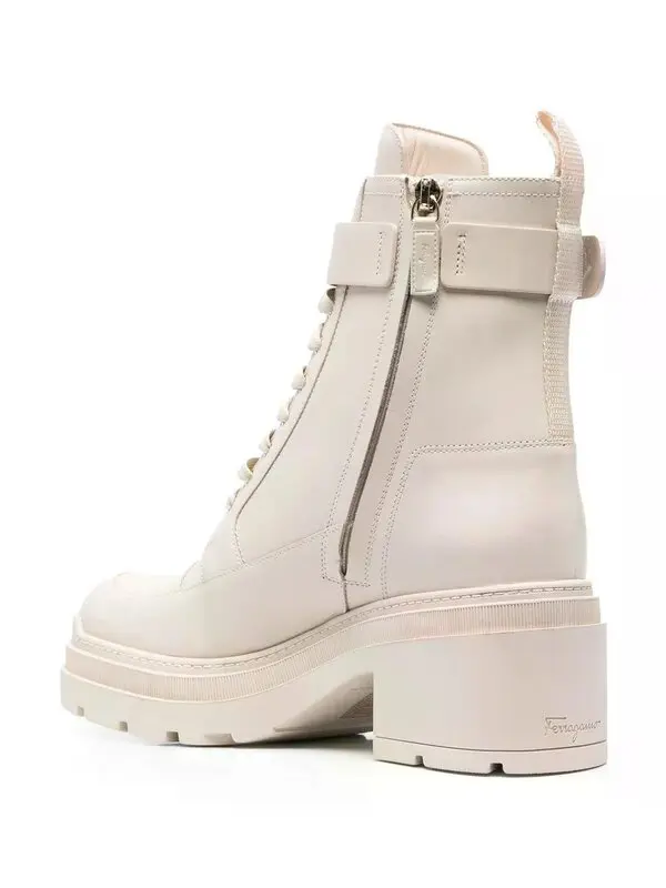 FERRAGAMO Bone White Calf Leather Ankle Boots With Gold-tone Hardware
