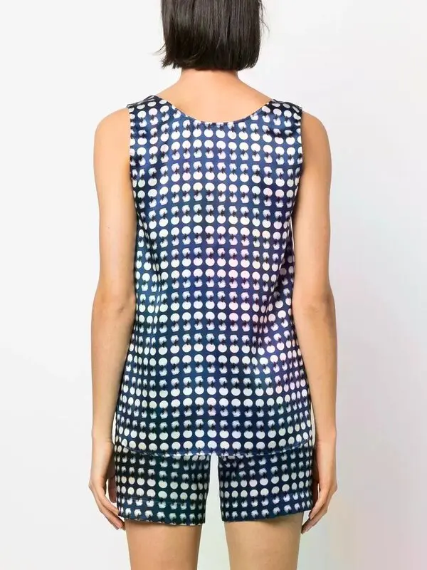 Kiton Polka-dot Silk Sleeveless Top
