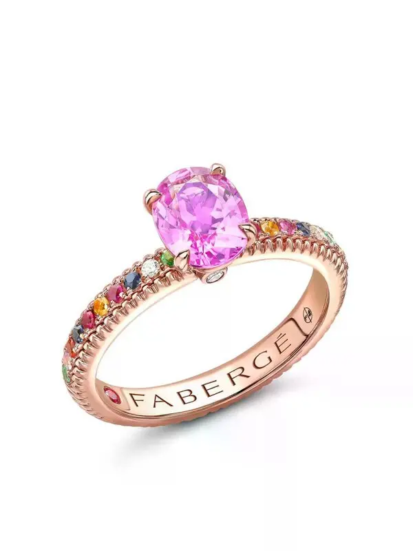 Faberge 18kt Rose Gold Sapphire Fluted Ring - Pink