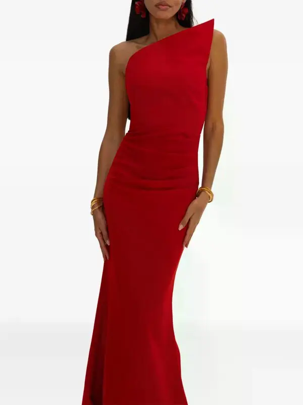 MOOS STUDIO Asymmetric Neck Maxi Gown - Red