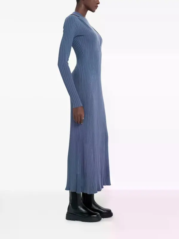 Ports 1961 Wool Ribbed Knit Long Sleeve Maxi Dress - Blue