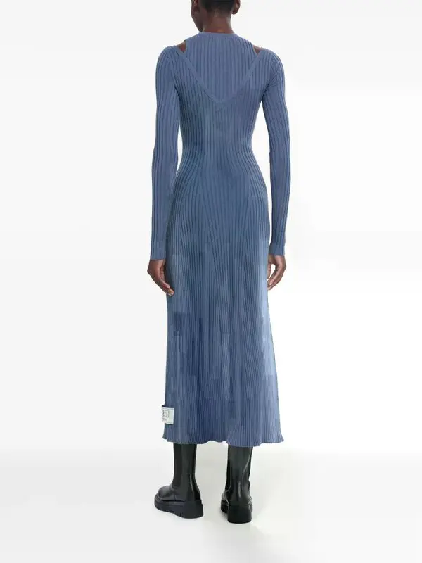 Ports 1961 Wool Ribbed Knit Long Sleeve Maxi Dress - Blue