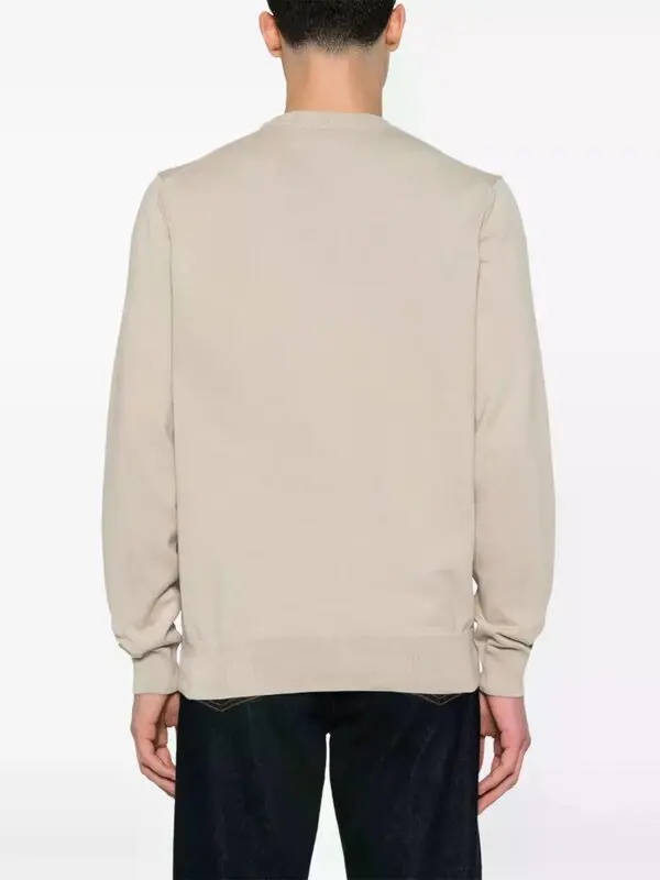 BOSS Crew Neck Long Sleeve Sweater With Embroidered Logo - Neutrals