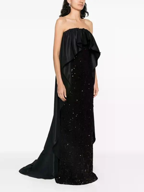 NISSA Strapless Lace Gown With Cape Effect