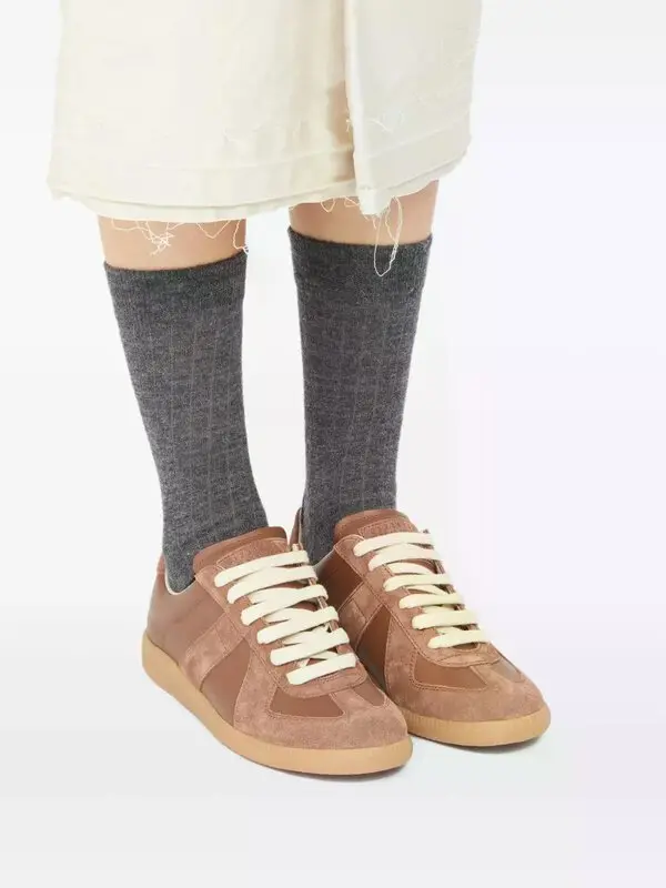 MAISON MARGIELA Replica Leather And Suede Sneakers - Brown