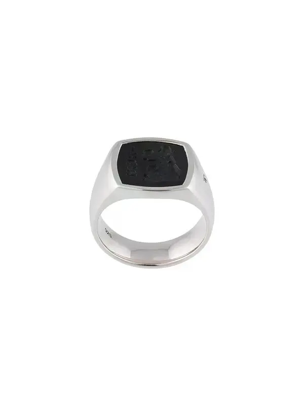 Tom Wood Sterling Cushion Onyx Athena Ring - Silver