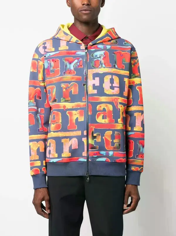 FERRARI Logo Painterly Zip-up Hoodie - Blue
