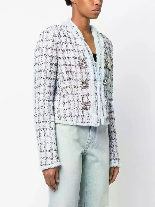 Philipp Plein Single-breasted Tweed Blazer With Crystal Embellishments