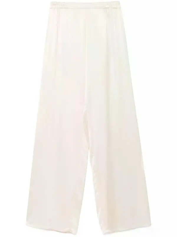 GENTRYPORTOFINO Cream White Satin Wide Leg Trousers