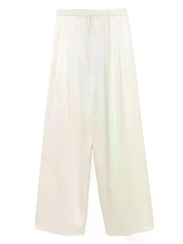 GENTRYPORTOFINO Cream White Satin Wide Leg Trousers