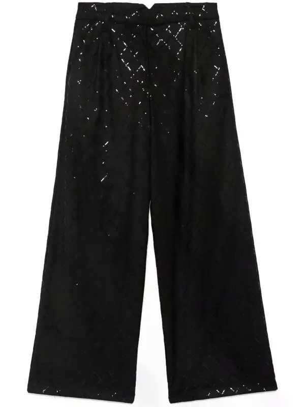 ROTATE BY BIRGER CHRISTENSEN Sequinned Wide-leg Trousers - Black